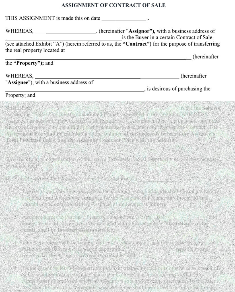 Assignment of Contract of Sale 1 – The House Of REI