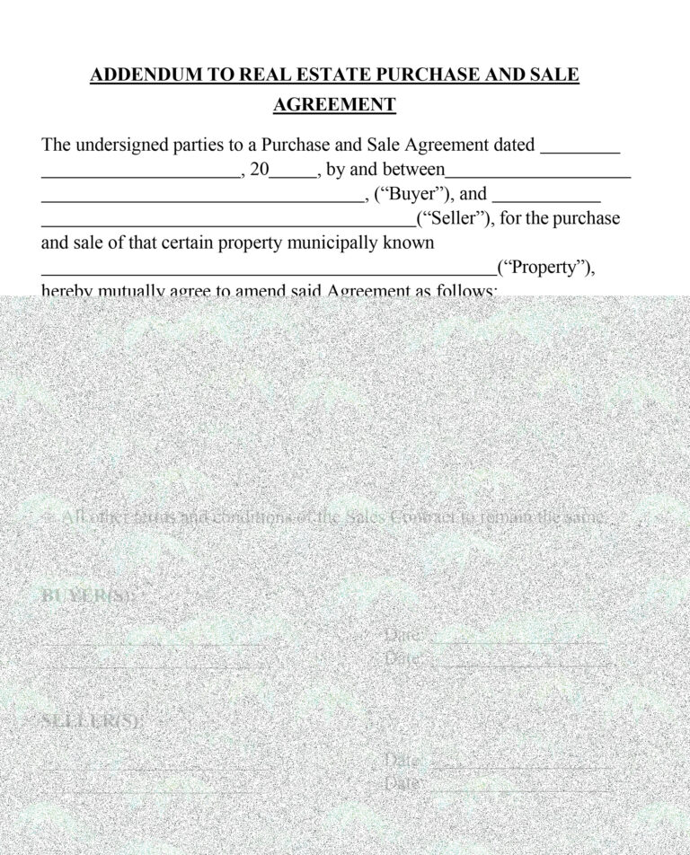 Addendum to Real Estate Purchase and Sale Agreement – The House Of REI